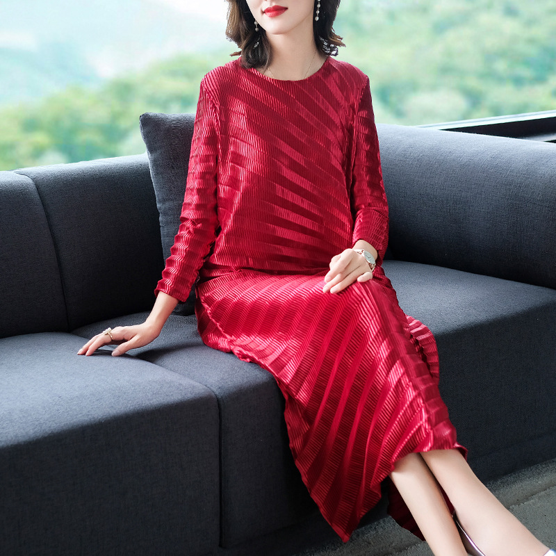 Pleated Large Dress New Long Sleeve Loose Belly Covered Dress In Autumn ...